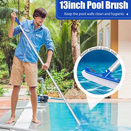 Almcmy Swimming Pool Cleaning Kit,57 Inch Long Handle Swimming Pool Cleaning Brush,Pool Cleaning Set with Pool Skimmer Net,Best for Above Ground Pools,Spas,Ponds - Blue