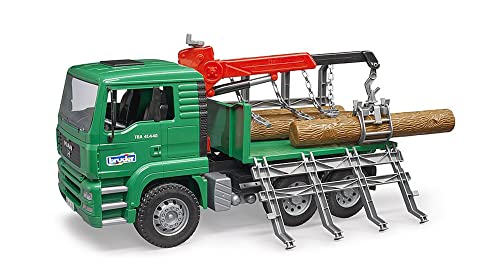 Bruder Toys - Forestry MAN Timber Truck with Fully Functioning Loading Crane, Tilting Loading Bed, and 3 Loadable Trunks - Ages 4+