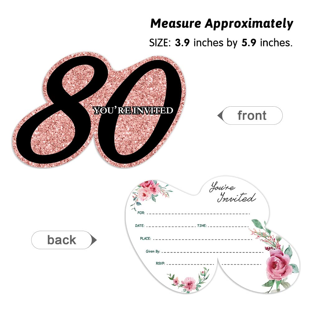 Cusrtyh 15 Sheets 80th Birthday Party Invitations card with with 15 Envelopes,80th Birthday Party ,80th Celebration,Birthday Party Invitations Cards For Adults,Shaped Fill-In Invitations