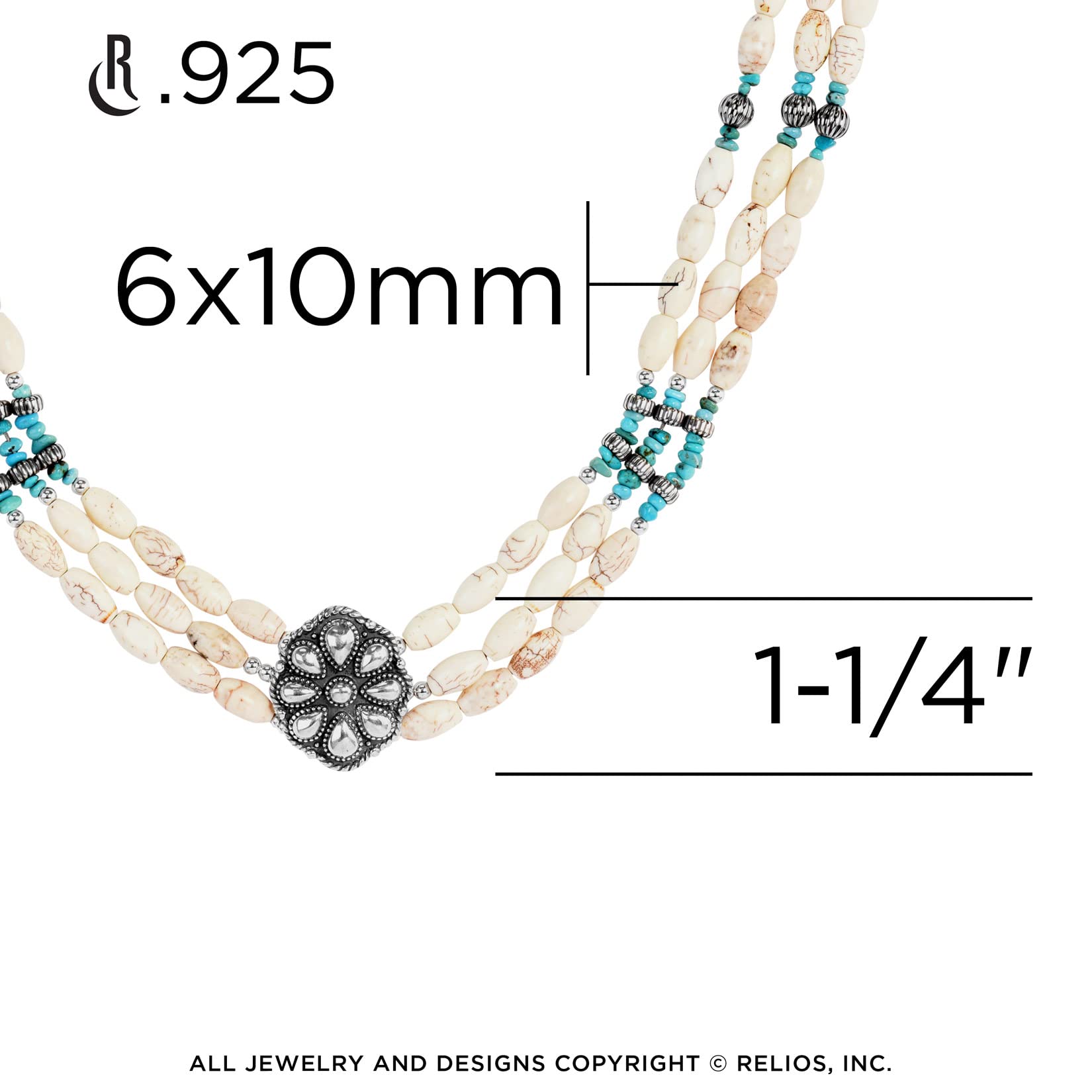 American West Sterling Silver Women's Strand Necklace Blue Turquoise & Crème Magnesite Gemstone Beaded 15 to 18 Inch