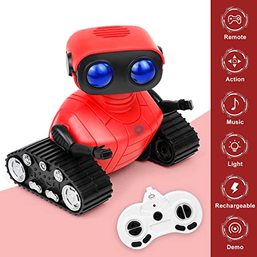 BOMPOW Robot Toy, Remote Control Robot Toys with LED Eyes & Flexible Arms, Walking & Dancing Kids Robot Toys for Children Age 3+ Years Old, Dance & Sounds Educational Toys Gift (Red)