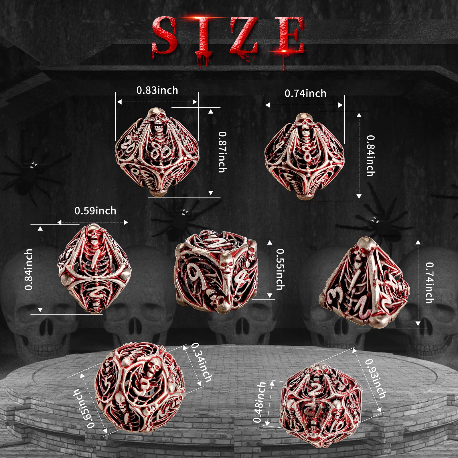 DND Dice Set Polyhedron Dice Skull Hollow Metal Dice for Dungeons and Dragons Role Playing Games PCCECQEE Dice 7PCS D&D Set Collection Gifts (Red)