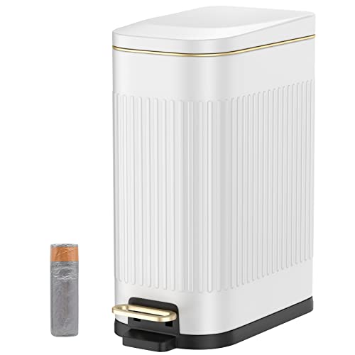 BETHEBEST 4 Gallon/ 15 Liter/Trash Can with Soft Close Lid,Rectangular Trash Can with Removable Wastebasket, Step Trash Can for Bathroom,Kitchen,Office,White
