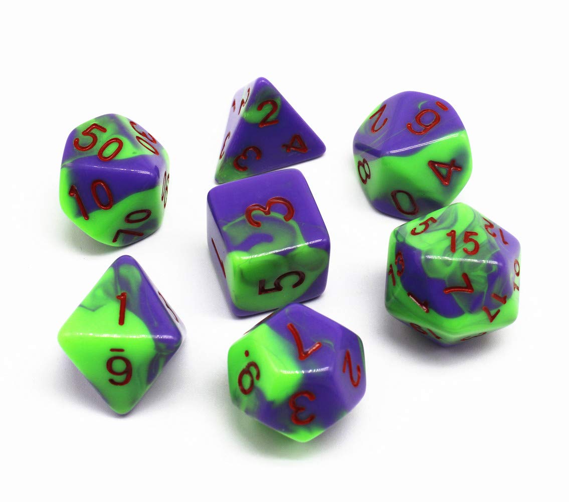 DND Dice Set Purple & Green RPG Polyhedral Dice Fit Dungeons and Dragons(D&D) Pathfinder MTG Tabletop Role Playing Game 7-Die Dice Set
