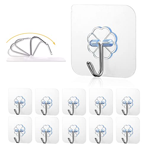 Gartmost These Sticky Wall Hooks are Transparent and Thick, Could Hang 44lbs/20kg Max. They are Waterproof, Oilproof and Seamless, Suitable for Kitchens, Restrooms, Bathrooms and More