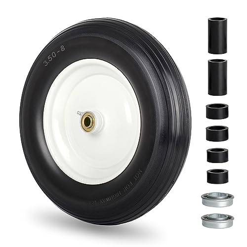 GICOOL 14.5-Inch Wheelbarrow Tire, 3.50-8" Flat-free Solid Tire and Wheel with 5/8" Axle Bore Hole, 3" -6" Centered Hub for Wheelbarrow Gorilla Cart Trolley Dolly Lawn Mover Go Kart Replacement