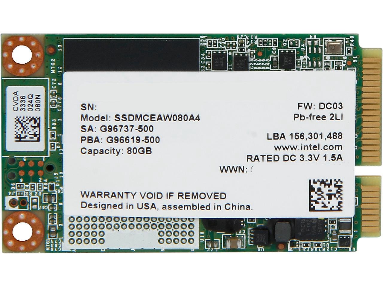Intel SSDMCEAW080A401 530 Series 80GB mSATA SSD