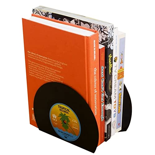 VinBee Retro Vinyl Bookends Black Record Book Ends Classic CD Vintage Decorative Bookends for Shelves Nonskid Bookend Supports Black 1Pair