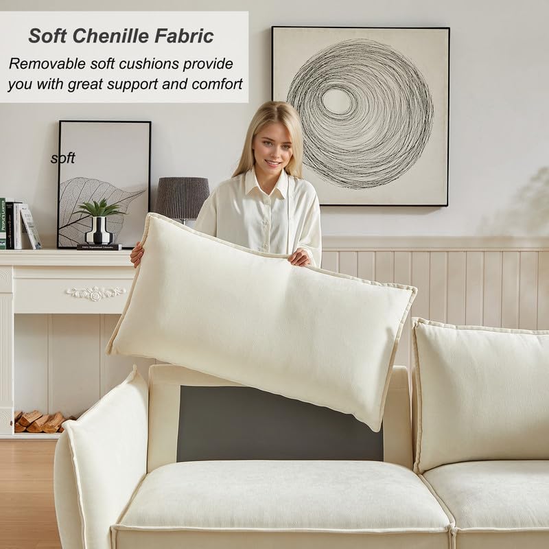 AZSJML 88" Chenille Cloud Sofa Couch, Modern Deep Seat Sofa for Living Room, Oversized 3-Seater Couch with 2 Pillows, Comfy Upholstered Sofa for Bedroom, Apartment, Office, Light Green