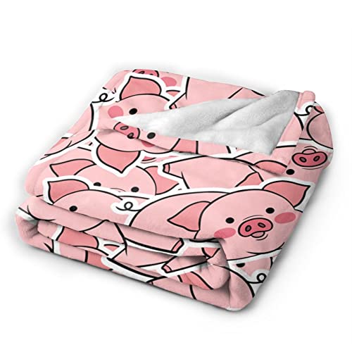 Cartoon Pink Pig Blanket Plush Lightweight Soft Flannel Fleece Throw Blankets Bedding for Bed Sofa Couch Living Room 50"x40"