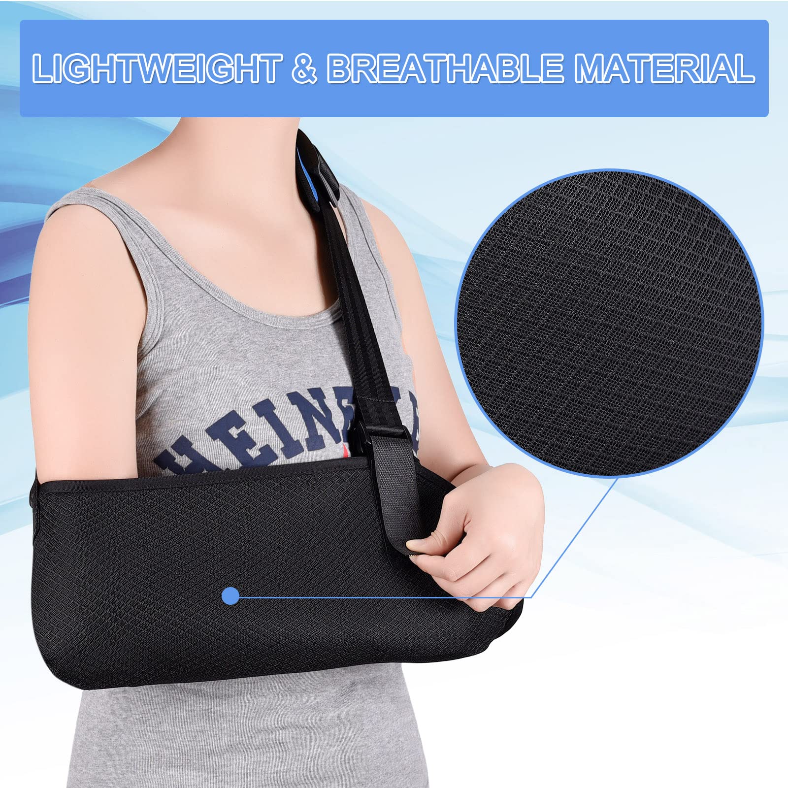 Aastin Arm Sling Shoulder Immobilizer for Women, Men, Teenagers, Adjustable Shoulder Sling Strap with a Foam Neck Pad for Wrist, Elbow, Shoulder Injury (Medium)