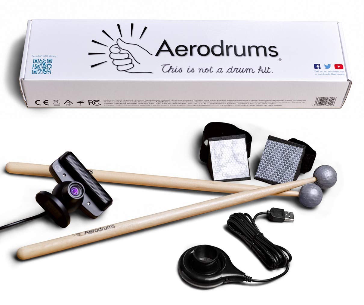 Aerodrums Portable Electronic Drum Set - Air Drum Sticks & Pedals - Practice Drum Accessory more Quiet than Pads - Full Midi Electric Drum Kit that fits a Small Tabletop or Bag - Drummer Gift