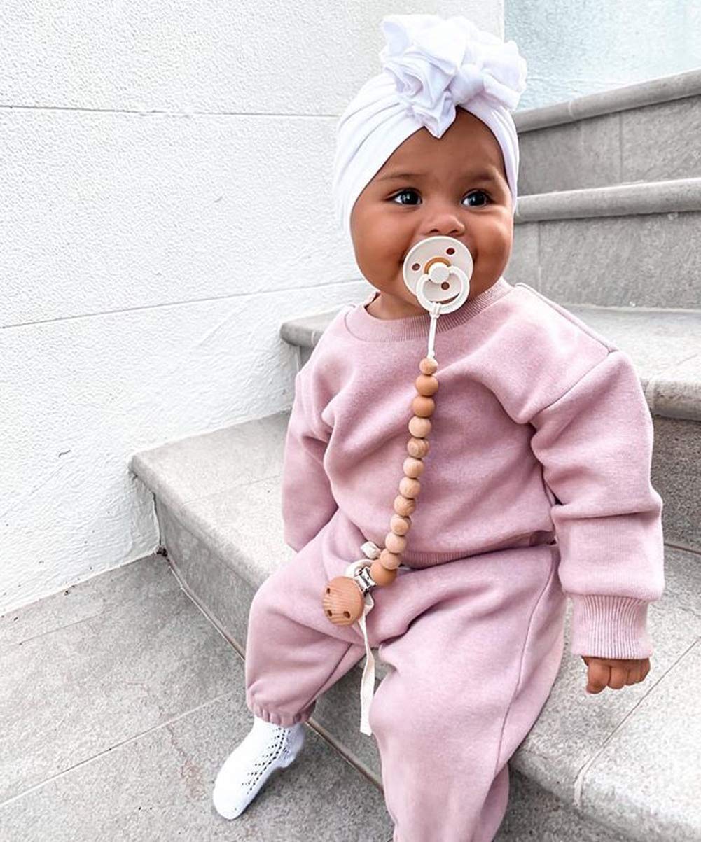 Honganda 2Pcs Toddler Baby Girl Plain Solid Sweatshirt Pullover Tops Drawstring Sweatpants Joggers Casual Fall Winter Outfit Set (Pink, 2-3T)