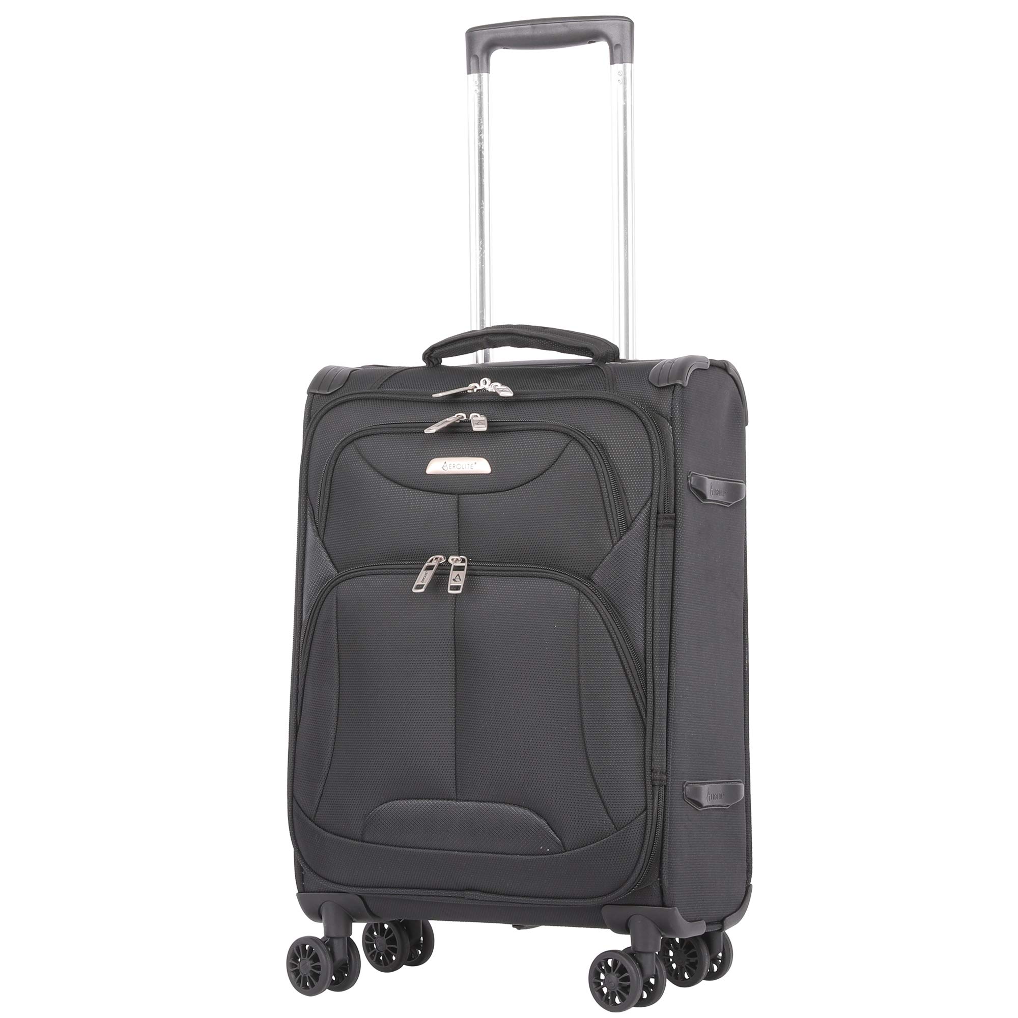 Aerolite 21” Inch Carry On Lightweight 4 Wheel Spinner Suitcase & 16” Under Seat Bag Set (Black)