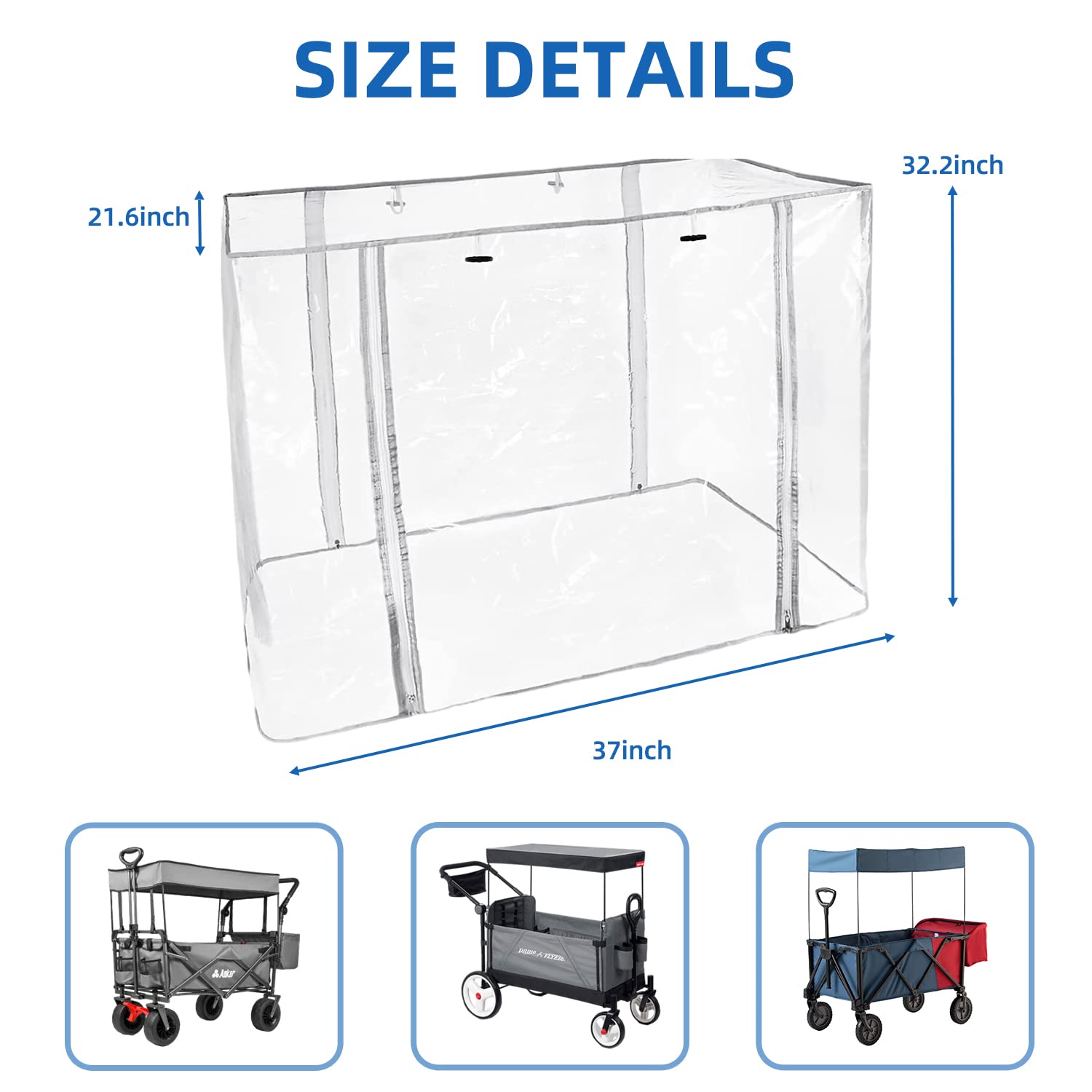 Aepiraza Wagon Rain Cover, Push-Pull Folding Transparent Waterproof Wagon Wind Cover Canopy Attachment with Zipper, for Outdoor Garden Camping Picnic Kid Wagon