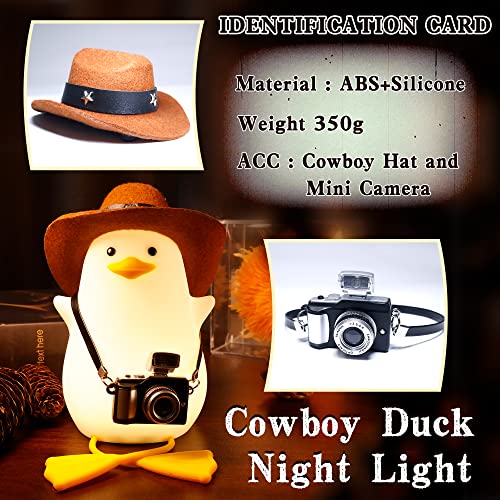 Hinittey Cute Cowboy Duck Lamp, Silicone Duck Light with Cowboy Hat & Mini Camera & USB Rechargeable & Touch Control Dimmable & Timer for Nursery, Birthday Xmas Baptism Gifts for Babys Girls Boys
