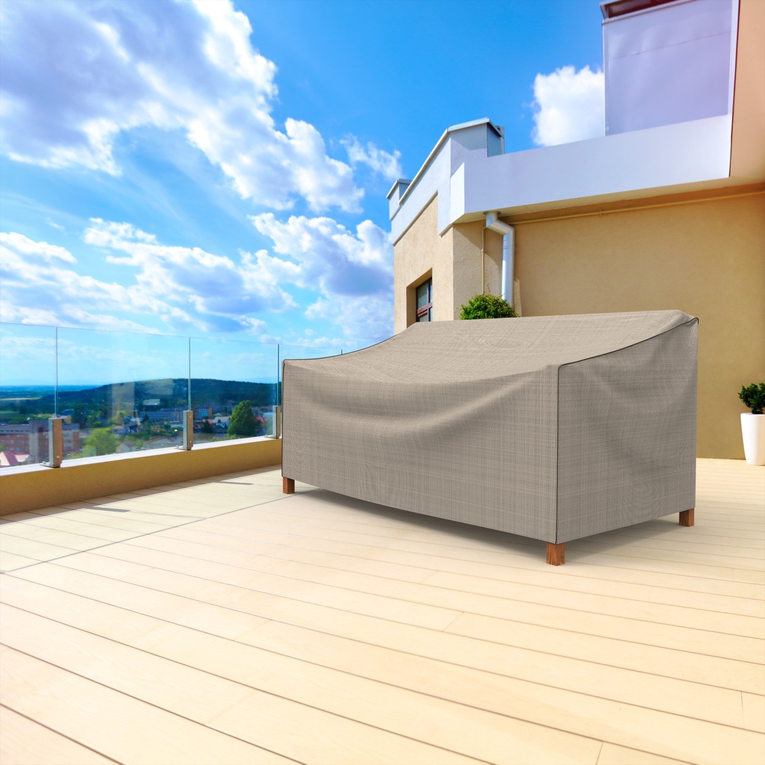 Budge P3W01PM1 English Garden Patio Loveseat Cover Heavy Duty and Waterproof, Medium, Tan Tweed