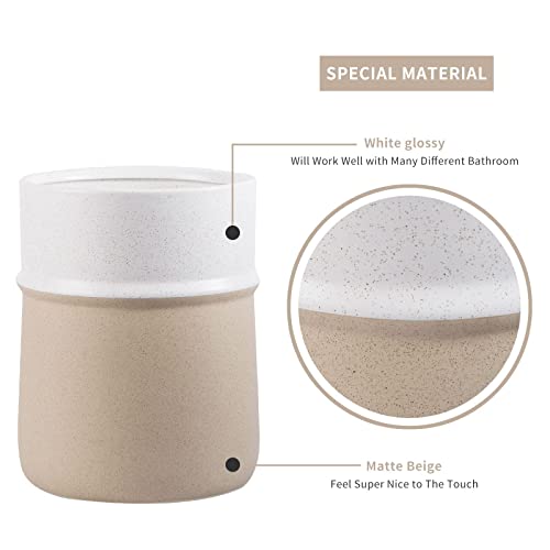 Bathroom Accessory Set 4 Piece & Small Trash Can Wastebasket, Rustic Farmhouse Bathroom Decor, Living Room Decor, and Accessories, Sand Glaze Non-Slip Design, Beige