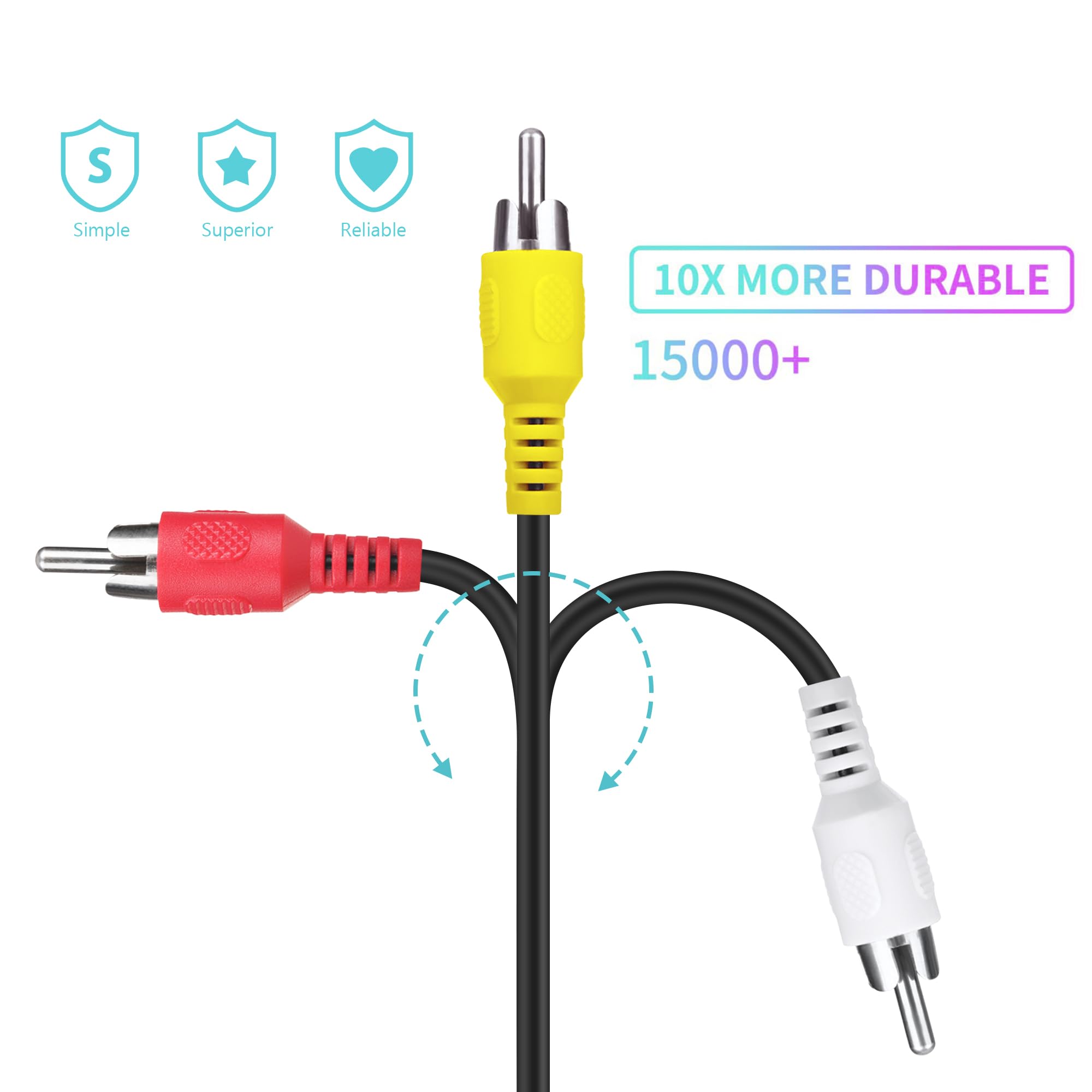 Digipartspower 5FT Cable A/V Audio/Video AV Cord 3.5mm AUX Auxilairy to RCA Composite Yellow White Red Cable for 503AK0400191000001 Western Digital WD TV HD,Live,Live Plus & Mini Media Player