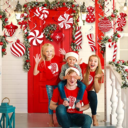 Christmas Peppermint Candy Hanging Decorations Christmas Candies Ceiling Hanging Swirls Xmas Party Ceiling Whirl Streamers For Home Winter Holiday Christmas Party Decor (Red White,Mixed Candy)