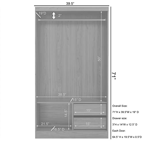Better Home Products Modern Wood Double Sliding Door Wardrobe Mahogany