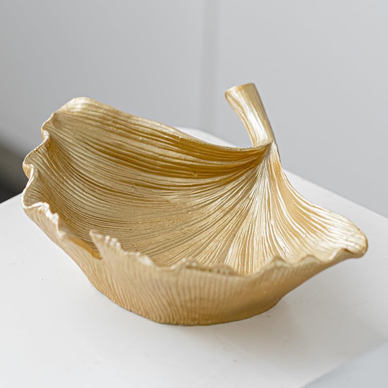 AEFPOYMXU Gold Leaves Decorative Bowl Resin Centerpiece Bowl for Weddings Parties Events Restaurants Home Decor (8.7 * 2.4in)