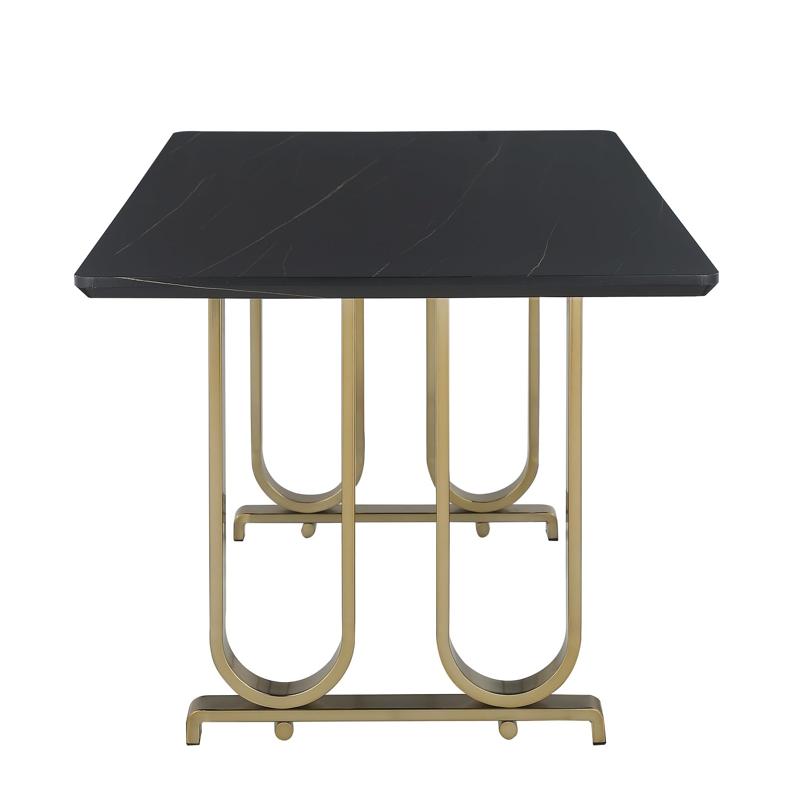 71 Inch Modern Black Dining Table Kitchen Table with Brushed Brass Metal Legs, Lauren Gold&Black Top Wood Dining Room Table for 8, Rectangle Contemporary Dining Table for 6