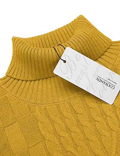 COOFANDY Men's Slim Fit Turtleneck Sweater Casual Cable Knit Pullover Sweaters Yellow