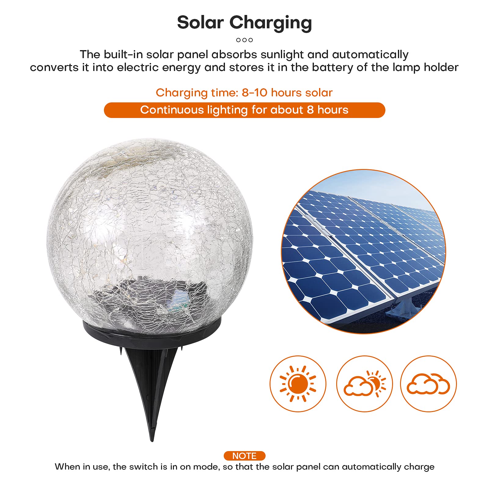 Garden Solar Lights Cracked Glass Globe Lights Outdoor Decorative Waterproof Warm White 30 LED Solar Powered In-Ground Ball Lamp for Lawn Patio Yard Pathway Birthday Halloween Party 1 Pack 3.94"