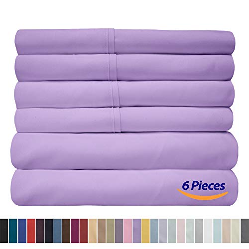 Cal King Size Bed Sheets - 6 Piece 1500 Thread Count Fine Brushed Microfiber Deep Pocket California King Sheet Set Bedding - 2 Extra Pillow Cases, Great Value, California King, Lavender (Pack of 6)