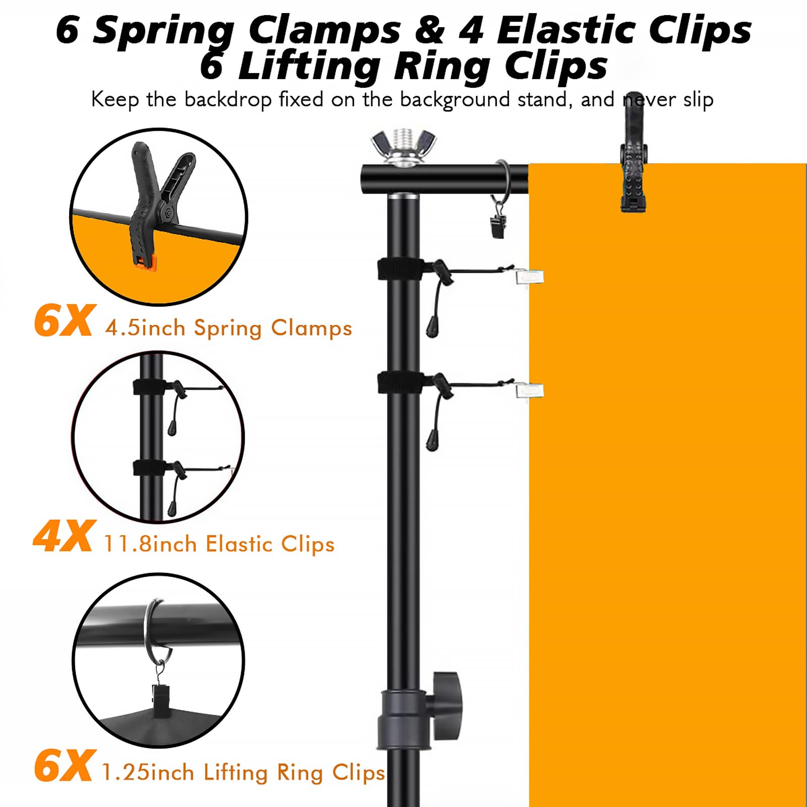 Backdrop Stand, Photo Video Studio 8.5 x10ft Adjustable Support Portable Backdrop Stand Heavy Duty for Photoshoot, Parties, Projector Screen with 2 Water Bag, 6 Backdrop Clips,6 Curtain Ring Clip