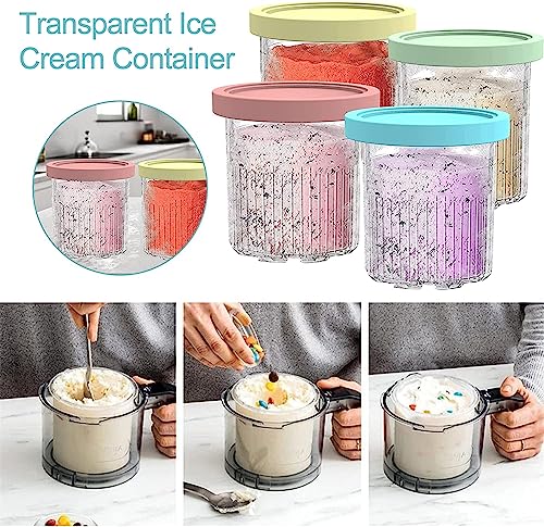 Containers Replacement for Ninja Creami Pints and Lids - 4 Pack, 24oz Cups Compatible with NC500 NC501 Series Ice Cream Maker - Dishwasher Safe, Leak Proof Lids Pink/Mint/Yellow/Blue