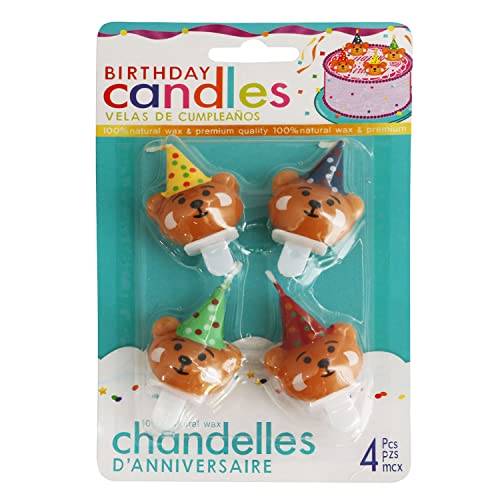 Bear Birthday Candle yyangz 4PCS Cute Cartoon Bear with Birthday Hat Candles Set for Birthday Cake Decoration Bear Theme Party Supplies,Bear Candles