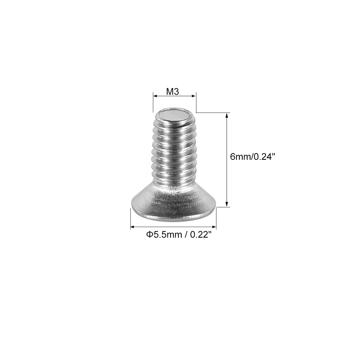 uxcell M3x6mm Flat Head Machine Screws, Phillips Cross Screw, 304 Stainless Steel, Fasteners Bolts 100Pcs