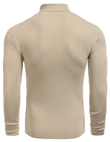COOFANDY Mens Ribbed Slim Fit Knitted Pullover Turtleneck Sweater Khaki