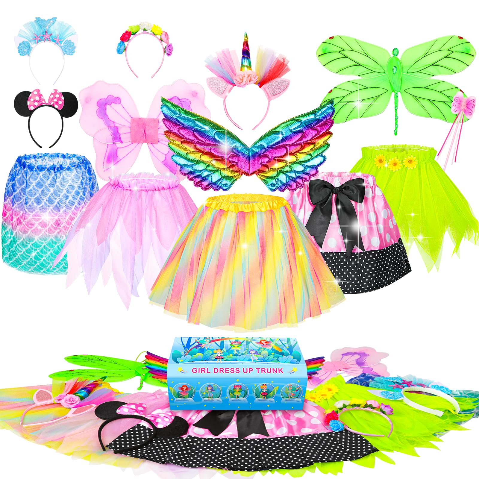 Jeowoqao Little Girl Dress Up Costumes Pretend Play Costumes Princess Role Play 13pc Mermaid Fairy Costume for Toddler Age 3 4 5 6 Years