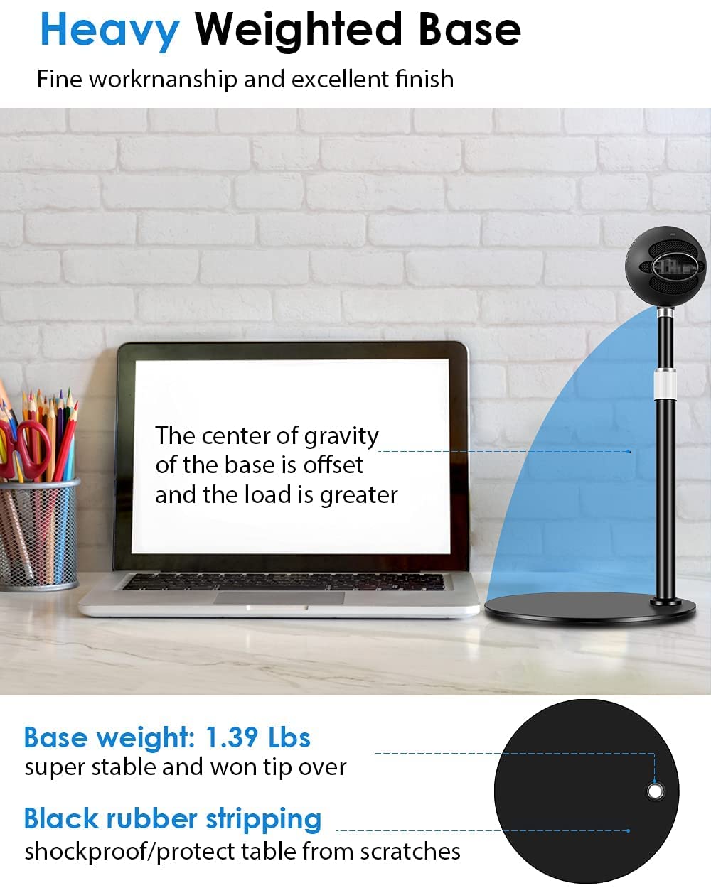 Etour Desk Microphone Stand, Upgraded Adjustable desktop Mic Stand with Mic Clip,5/8" Male Screw for Blue Yeti SM58 SM48 PGA48 AT2020, ATR2100x-USB Samson Q2U Other Microphone