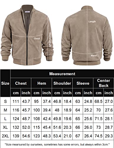 COOFANDY Mens Varsity Bomber Jacket Casual Lightweight Jackets Vintage Suede Coat, A-khaki, Large