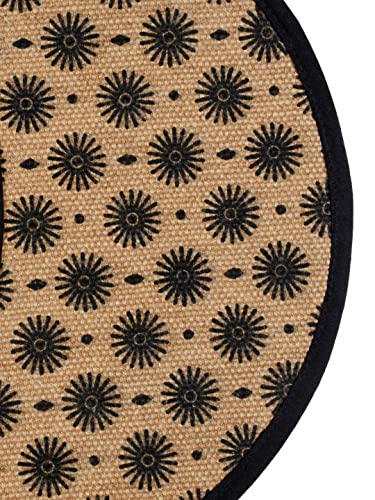 Bricker Jute and Cotton Printed Round Table Mat (38x38 Cms, Black) -Pack of 4
