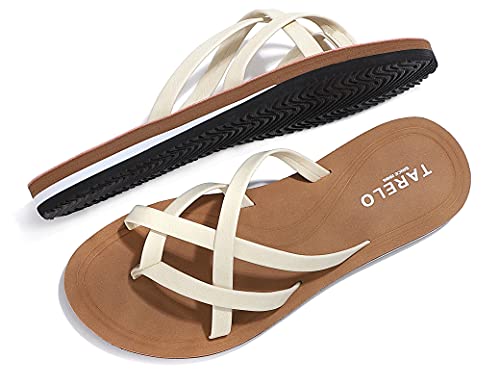 AX BOXING Flip Flops For Women Thong Sandals Faux Leather Slide Beach Pool Slipper Sandals(White-11,7)
