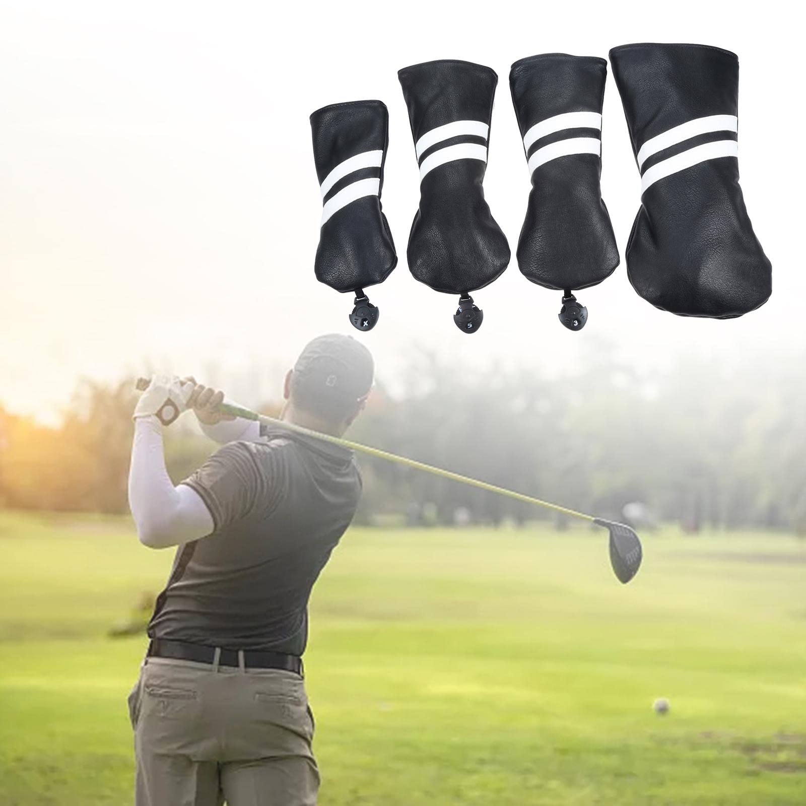 AMLESO Set of Golf Headcovers Golf Headcovers Waterproof Covers with Tags Driver Woods Headcovers Golf Wood Covers Accs, Black