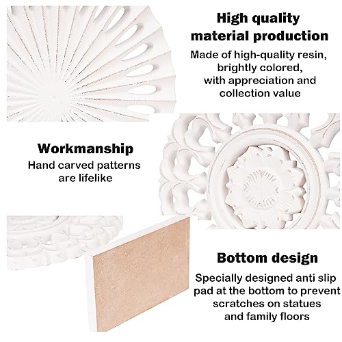 AXEARTE Wooden Carved Cutout Sector Medallion Sculpture 2 Pack, Rustic Distressed White MDF Statues Home Tabletop Decor, Decorative Ornaments for Living Room, Bedroom, Office Desktop, Cabinets