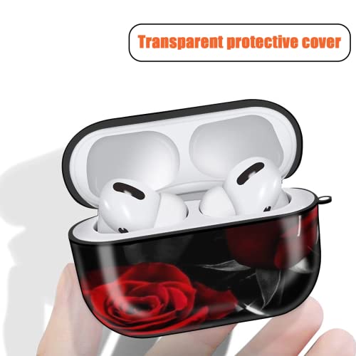 Case Cover for AirPods Pro Red Rose and Black Leaf Flowers Full Body Protection Case Earphone Earset Case Hard PC Cover