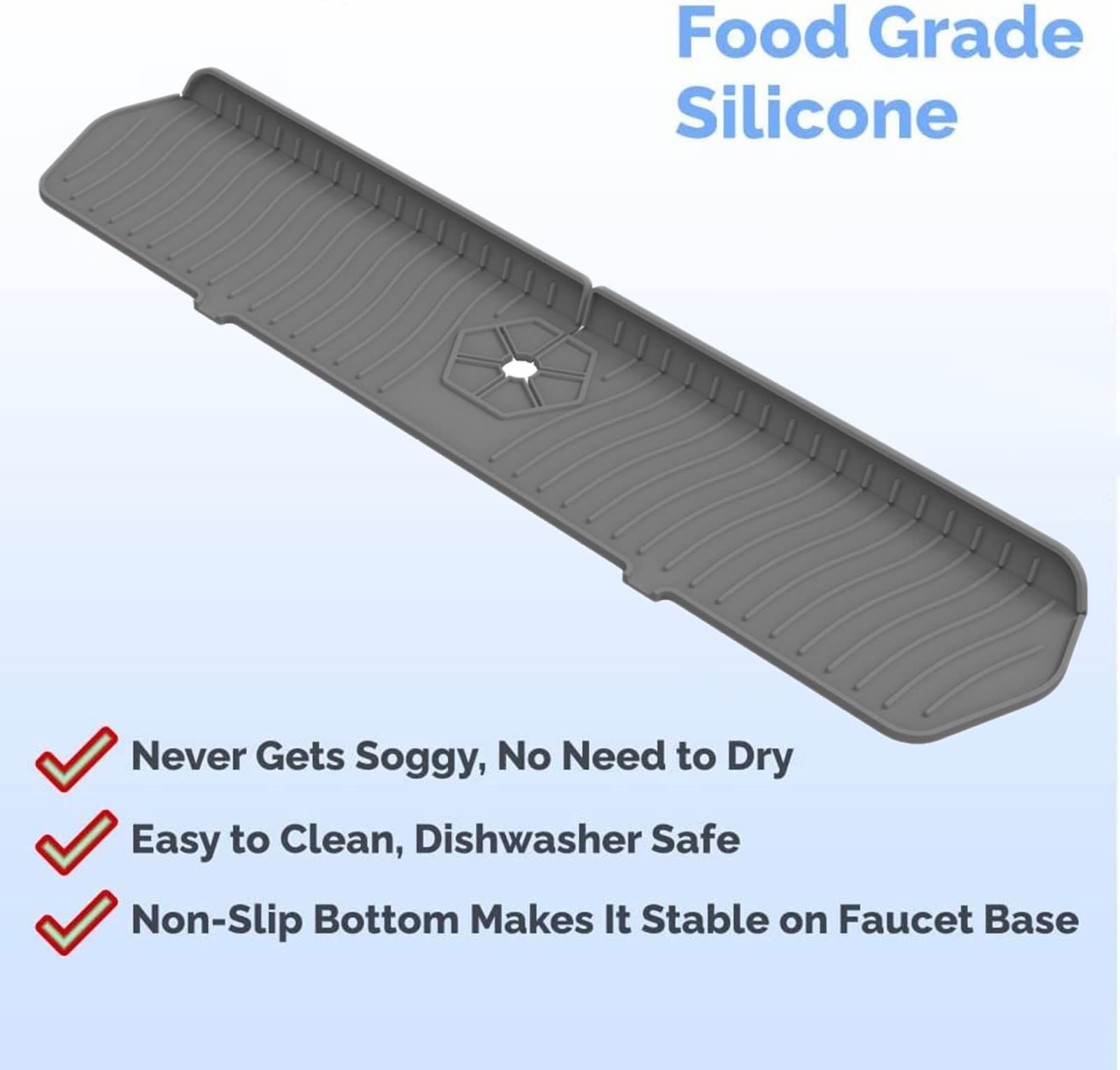 AMLETBH Silicone Sink Faucet Pad, Drip Protector Splash Countertop Protection, Kitchen Faucet Sink Splash Guard, Bathroom Faucet Water Catcher Mat, Sink Draining Pad Behind Faucet (L, Grey), Gray