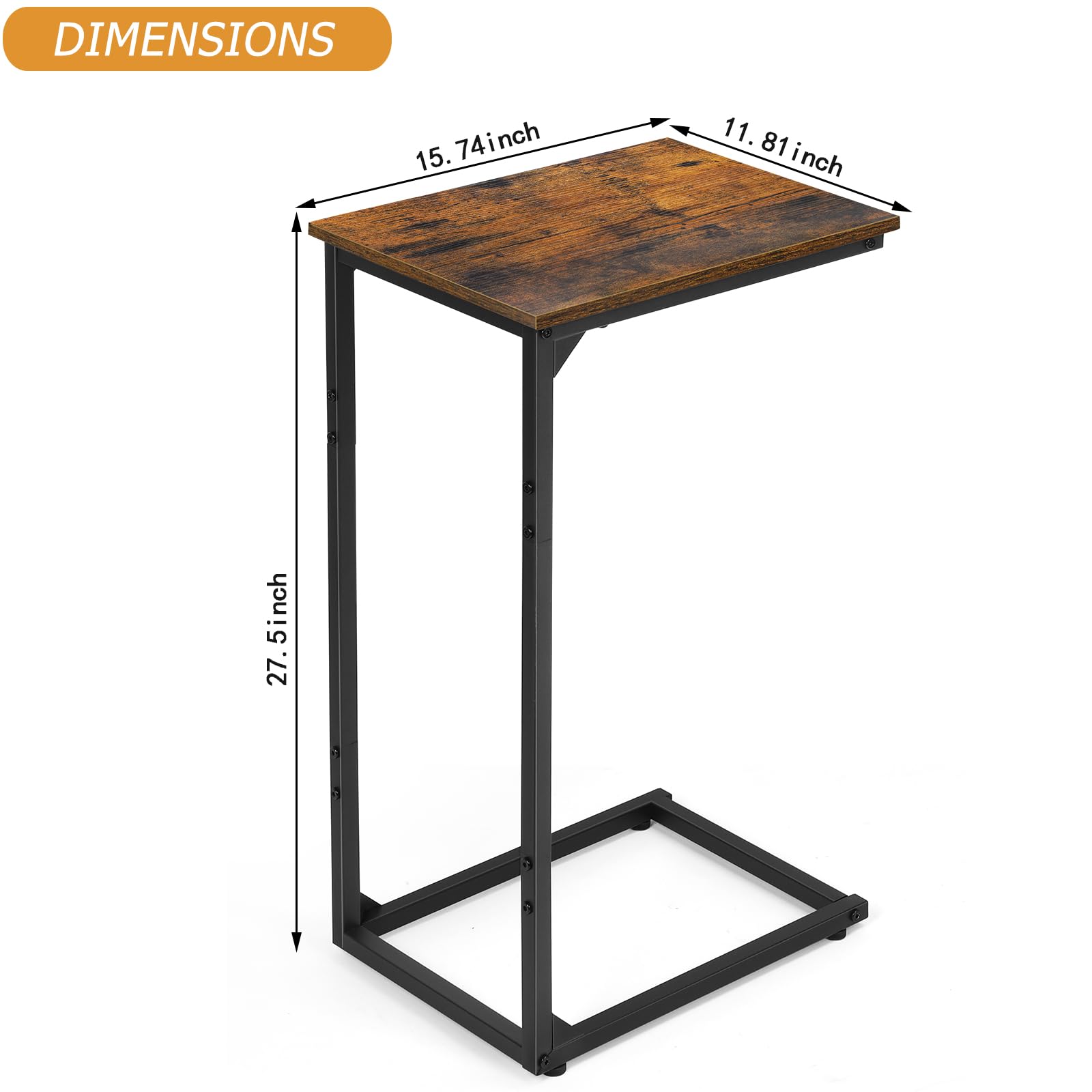 SZJUANWANG Couch Tables That Slide Under, C-Shaped End Table Set of 2, Small Side Table for Small Spaces with Metal Frame, Living Room, Bedroom, Rustic Brown