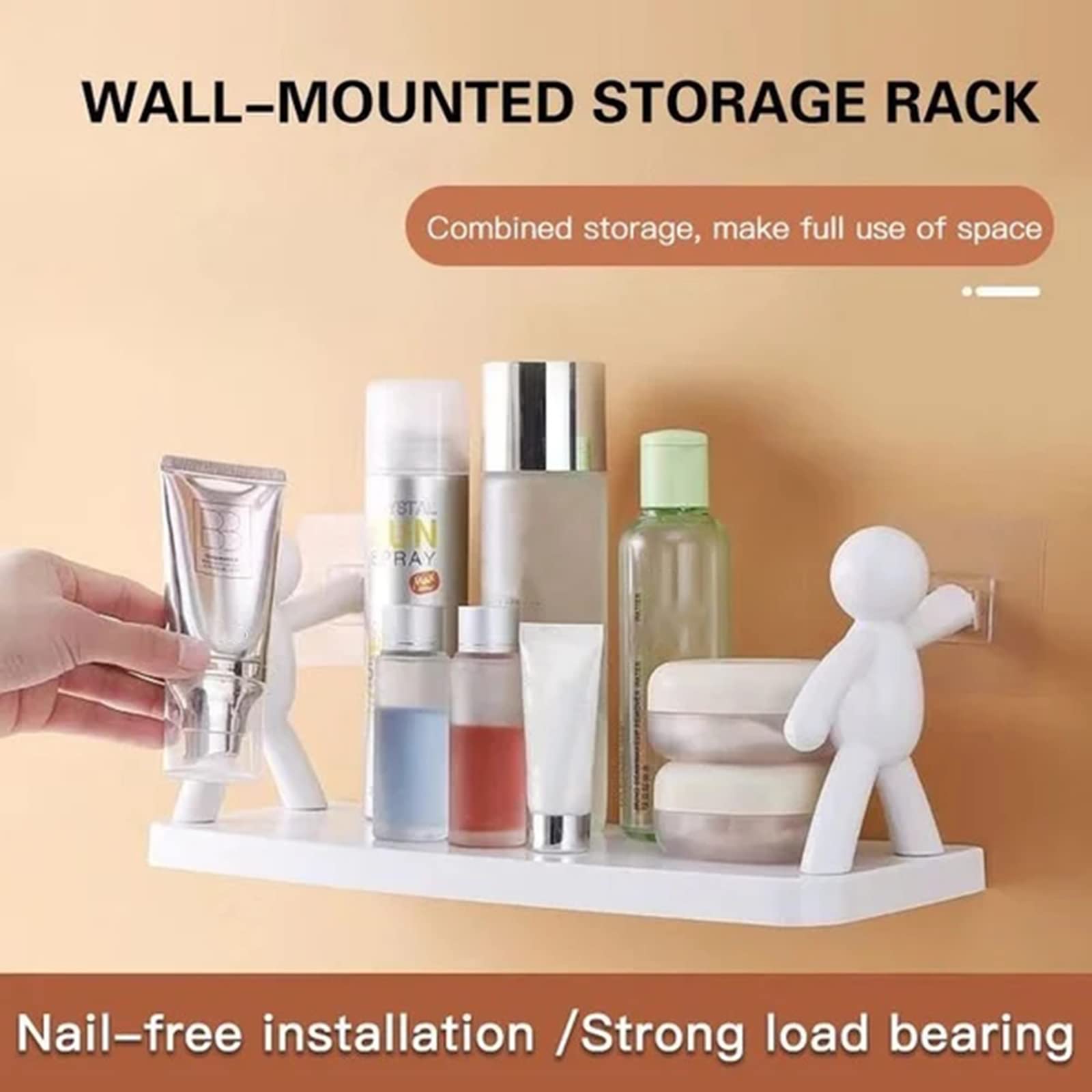 BINGONE 2022 Punching-Free Villain Storage Rack The Kitchen Toilet Receive Shelf, Floating Shelves Bathroom Wall Mounted Shelf (3 PCS White)