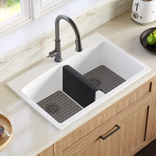 Bligli Silicone Sink Saddle, Large and Durable Sink Divider Mat with No Suction Cups, Kitchen Divided Sink Protector Mat for Glassware Dishes, Easy to Clean and No Smell, 11.8" x 18" (Black)