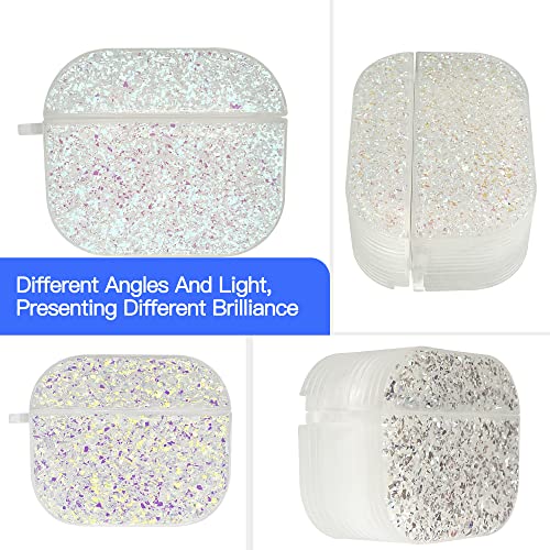 Case Cover Compatible with AirPods 3rd Generation 2021 Protective Case ARBLEL [epoxy Resin Glitter Shell Case] for Airpods 3 Women Girls Cute Twinkle Case,with Keychain (case Clear white-02)
