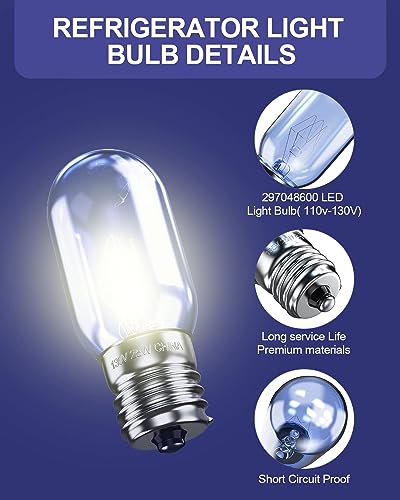 AXKJEVY Refrigerator Light Bulb 40 Watt 297048600 241552802 Compatible with Frigidaire Kenmore Whirlpool Electrolux KitchenAid Fridge Light Bulbs Replacement Freezer Bulb T8 E17 Lamp Light (3)