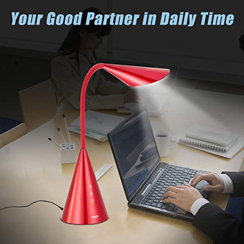 Anivia LED Desk Lamp for Bedroom, Table Lamp for Living Room for Reading & Working, Lamp with 4 Lighting Modes, Touch Lamp with Sensitive Control, Eye-Caring Office/Bedside Lamp (Red)